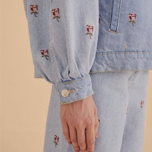 FARM Rio | Jackets & Coats | Farm Rio Rose Embroidered Denim Jacket ...